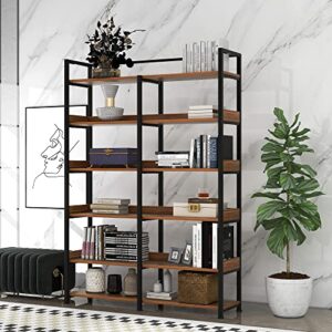 merax 6-tier tall bookshelf bookcase, freestanding open large vintage industrial storage and display shelves for home office