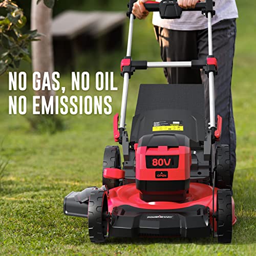 PowerSmart 80V MAX 21-Inch Brushless Self-Propelled Lawn Mower, 3-in-1 Mowing Function with 6.0Ah Battery and Charger (PS76821SRB)