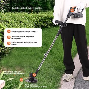 Weed Wacker Cordless Weed Eater,3-in-1 Lightweight Push Grass String Trimmer Edger,21V Li-Ion Battery Powered,3 Lawn Tools with Lightweight Wheeled for Home Garden Yard Mowing（Black）