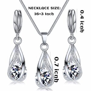 IFKM silver Jewelry Sets for women girls Rhinestone Crystal CZ Bridal Bridesmaid Accessories Necklace Earrings set for Wedding Prom Anniversary Birthday Gifts (White)