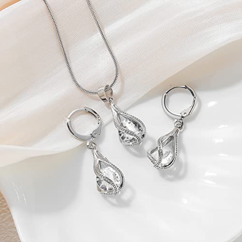 IFKM silver Jewelry Sets for women girls Rhinestone Crystal CZ Bridal Bridesmaid Accessories Necklace Earrings set for Wedding Prom Anniversary Birthday Gifts (White)