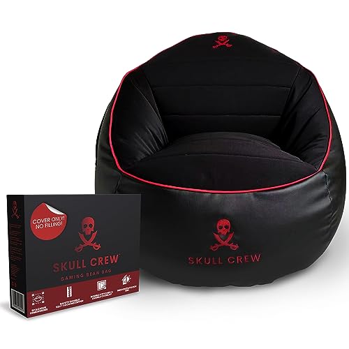 Skull Crew Bean Bag Cover [Cover ONLY, NO Filling] - Kids & Teens Gaming Chair - Floor Beanbag with XL Side Pocket & Hanger - Breathable Seat, Perfect for Bedroom, Dorm, Gaming Room - Soft & Stylish