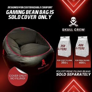 Skull Crew Bean Bag Cover [Cover ONLY, NO Filling] - Kids & Teens Gaming Chair - Floor Beanbag with XL Side Pocket & Hanger - Breathable Seat, Perfect for Bedroom, Dorm, Gaming Room - Soft & Stylish