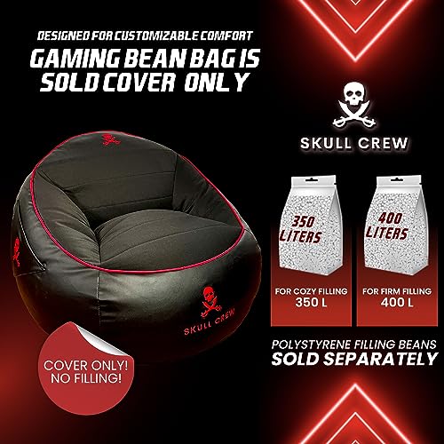 Skull Crew Bean Bag Cover [Cover ONLY, NO Filling] - Kids & Teens Gaming Chair - Floor Beanbag with XL Side Pocket & Hanger - Breathable Seat, Perfect for Bedroom, Dorm, Gaming Room - Soft & Stylish