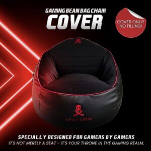 Skull Crew Bean Bag Cover [Cover ONLY, NO Filling] - Kids & Teens Gaming Chair - Floor Beanbag with XL Side Pocket & Hanger - Breathable Seat, Perfect for Bedroom, Dorm, Gaming Room - Soft & Stylish