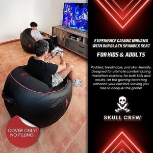 Skull Crew Bean Bag Cover [Cover ONLY, NO Filling] - Kids & Teens Gaming Chair - Floor Beanbag with XL Side Pocket & Hanger - Breathable Seat, Perfect for Bedroom, Dorm, Gaming Room - Soft & Stylish