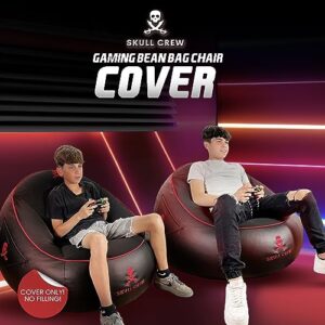 Skull Crew Bean Bag Cover [Cover ONLY, NO Filling] - Kids & Teens Gaming Chair - Floor Beanbag with XL Side Pocket & Hanger - Breathable Seat, Perfect for Bedroom, Dorm, Gaming Room - Soft & Stylish