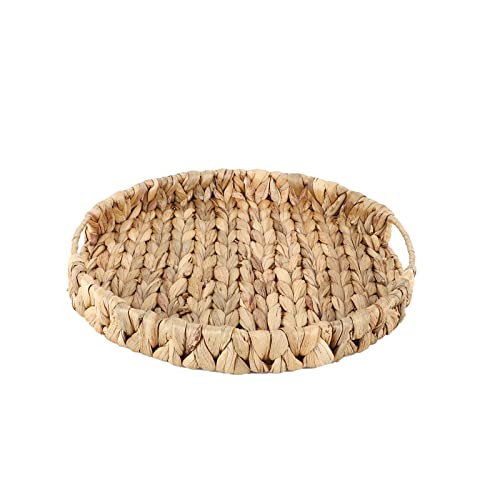 YRMT Water Hyacinth Serving Tray Round Woven Tray with Handles Boho Decorative Tray for Breakfast, Coffee, Table, Dining 13" x 13" x 2.3"