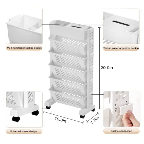 APBATS 6 Tier Book Rack Storage Bookshelf, Removable Movable Unique Bookcase, Utility Organizer White Bookshelves for Kids Children Students Study in Bedroom Living Room Home School