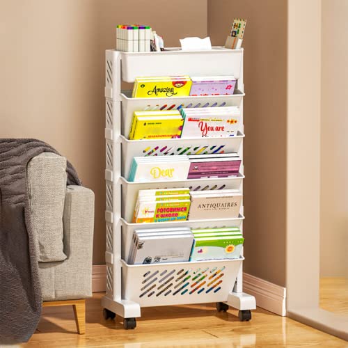 APBATS 6 Tier Book Rack Storage Bookshelf, Removable Movable Unique Bookcase, Utility Organizer White Bookshelves for Kids Children Students Study in Bedroom Living Room Home School