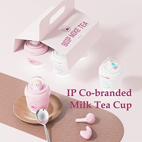 Kids Earbuds for Small Ear Canals Pink Kids Wireless Earbuds for Kids Ear Buds Cute Milk Tea Cups Bluetooth in-Ear Headphones Earphones for kids with Microphones for iPhone, Android, iPad ,Galaxy