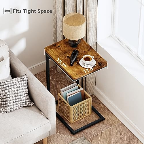 QEEIG End Table C Table Set of 2 Living Room Sets Couch Side C Shaped Tables Bedroom Farmhouse, Rustic Brown (017-30BN)