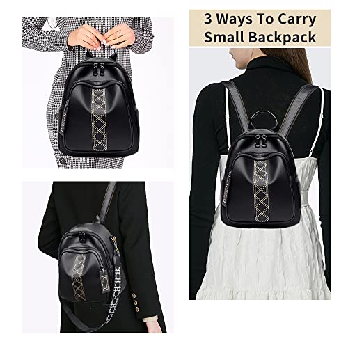 NZ SIXVONA Mini Backpack for Women, Fashion Convertible Soft PU Leather Small Backpack Purse with Detachable Strap for Women, Teen Girls-Black