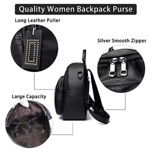 NZ SIXVONA Mini Backpack for Women, Fashion Convertible Soft PU Leather Small Backpack Purse with Detachable Strap for Women, Teen Girls-Black