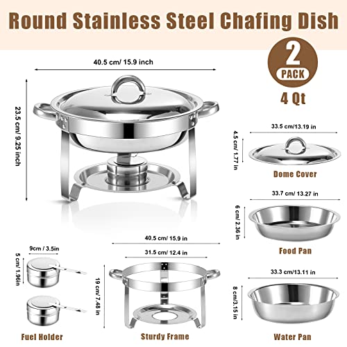 4 Pack Chafing Dish Buffet Set 9.5 Qt Rectangular Stainless Steel Chafers 3.7 Qt Round Chafing Dishes with Foldable Frame Full Size Pans Buffet Server Catering Warmer for Wedding Banquet Party Dinner