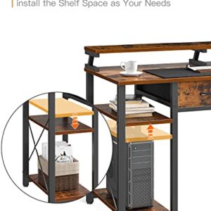 ODK Computer Desk with Drawers, 48 Inch Office Desk with Storage Bag & Shelves, Work Writing Desk with Monitor Stand Shelf, Rustic Brown Home Office Desks for Small Spaces