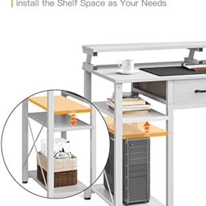 ODK Computer Desk with Drawers, 40 Inch Office Desk with Storage & Shelves, Work Writing Desk with Monitor Stand Shelf, White Home Office Desks for Small Spaces