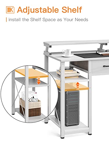 ODK Computer Desk with Drawers, 40 Inch Office Desk with Storage & Shelves, Work Writing Desk with Monitor Stand Shelf, White Home Office Desks for Small Spaces