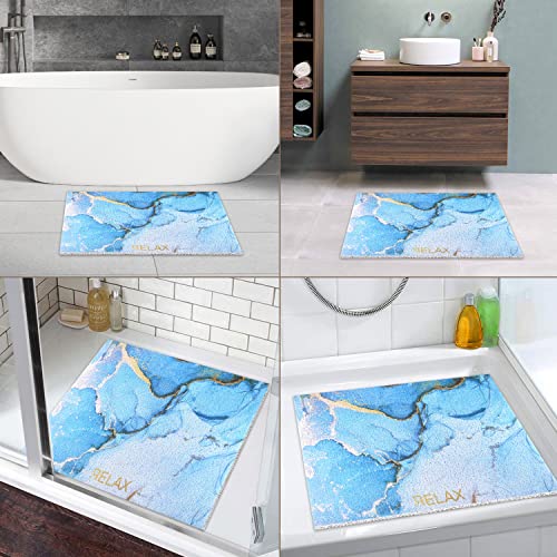 Square Shower Mat Non Slip, 24x24 inch, PVC Loofah Shower Floor Mat with Drain, Soft Comfort Bath Mat Massage Bathtub Mat for Shower, Bathroom, Quick Drying (24”x24”, Relax Waves)