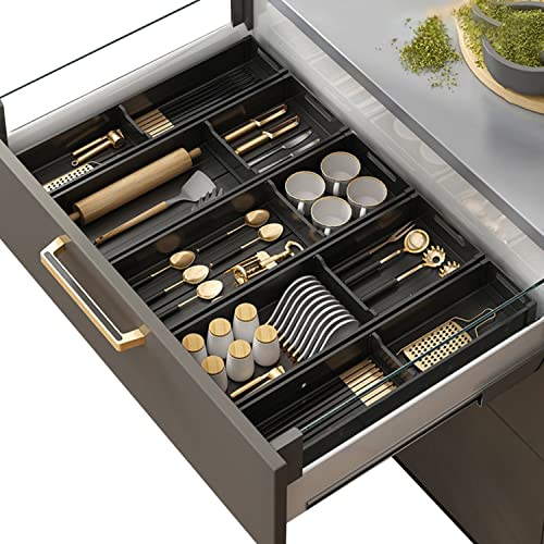 Smart Spaces Kitchen Drawer Organizer for Multi-Function with sturdy aluminum alloy material and adjustable divider to Store Cutlery, Silverware, Flatware, and Knives adding a luxurious feel to your kitchen (Set of 5)