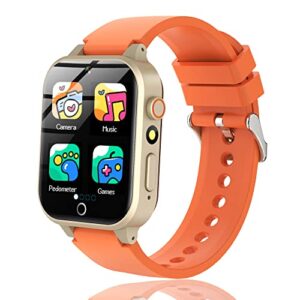 awehiru kids smart watch girls boys - smart watch for kids games watch with 26 games music player hdcamera pedometer alarm video flashlight birthday gifts for kids 3-12 years old (orange)