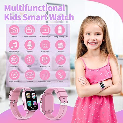 AWEHIRU Kids Smart Watch Girls Boys - Smart Watch for Kids Games Watch with 26 Games Music Player HDCamera Pedometer Alarm Video Flashlight Birthday Gifts for Kids 3-12 Years Old