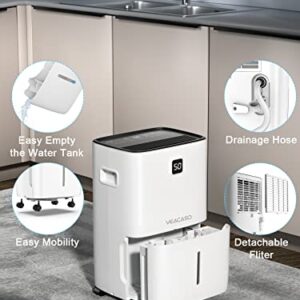 70 Pints Dehumidifiers for Home, VEAGASO 5,000 Sq.Ft Dehumidifier for Basement with Drain Hose, Large Room, Bathroom, Closet, Intelligent Humidity Control, 2023 Most Efficient, White