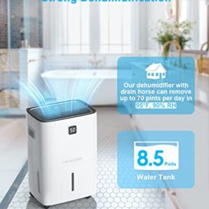 70 Pints Dehumidifiers for Home, VEAGASO 5,000 Sq.Ft Dehumidifier for Basement with Drain Hose, Large Room, Bathroom, Closet, Intelligent Humidity Control, 2023 Most Efficient, White