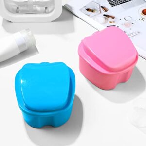 Denture Case Denture Cup Holder Storage Soak Container with Strainer Basket for Travel Cleaning 2 Pack