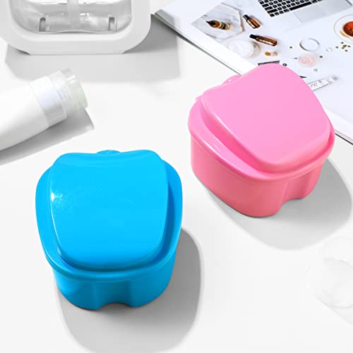 Denture Case Denture Cup Holder Storage Soak Container with Strainer Basket for Travel Cleaning 2 Pack