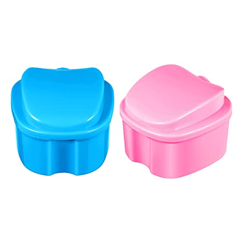 Denture Case Denture Cup Holder Storage Soak Container with Strainer Basket for Travel Cleaning 2 Pack