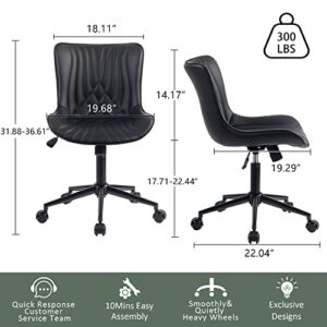 YOUTASTE Office Chair Modern Armless Desk Chair, Height Adjustable Swivel Rocking Computer Task Chair, Faux Leather Sewing Chairs with Wheels, Stylish Lounge Vanity Chair,Black