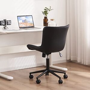 YOUTASTE Office Chair Modern Armless Desk Chair, Height Adjustable Swivel Rocking Computer Task Chair, Faux Leather Sewing Chairs with Wheels, Stylish Lounge Vanity Chair,Black