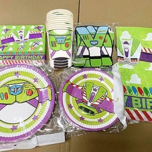 Light inspired Year Birthday Decorations Buzz Birthday Party Supplies include Banner Table Cloth Plate Napkins and Cups for Toy inspired Story 1st 2nd 3rd 4th 10th Bday,Serve 30 Guests