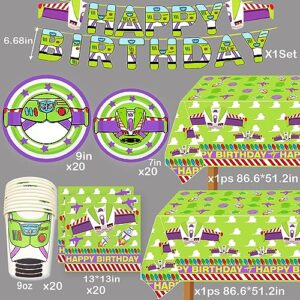 Light inspired Year Birthday Decorations Buzz Birthday Party Supplies include Banner Table Cloth Plate Napkins and Cups for Toy inspired Story 1st 2nd 3rd 4th 10th Bday,Serve 30 Guests