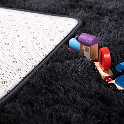 Noahas Fluffy Black Rugs for Bedroom,4x6 Shaggy Fuzzy Bedroom Rug Carpet,Soft Rug for Kids Room,Thick Area Rugs for Living Room,Plush Nursery Rug for Baby,Cute Room Decor for Girls Boys