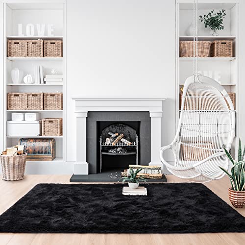 Noahas Fluffy Black Rugs for Bedroom,4x6 Shaggy Fuzzy Bedroom Rug Carpet,Soft Rug for Kids Room,Thick Area Rugs for Living Room,Plush Nursery Rug for Baby,Cute Room Decor for Girls Boys