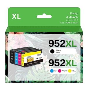 rohon 952xl latest upgrade compatible ink cartridges combo pack replacement for hp 952 xl use with officejet pro 7740 8210 8710 8720 8740 8715 7720 8725 8730 (4 packs), black, cyan, yellow, magenta