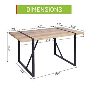 FurniutreR 55 Inch Rectangular Modren Heavy-Duty Metal Frame Room Dining Table, Medium, Oak