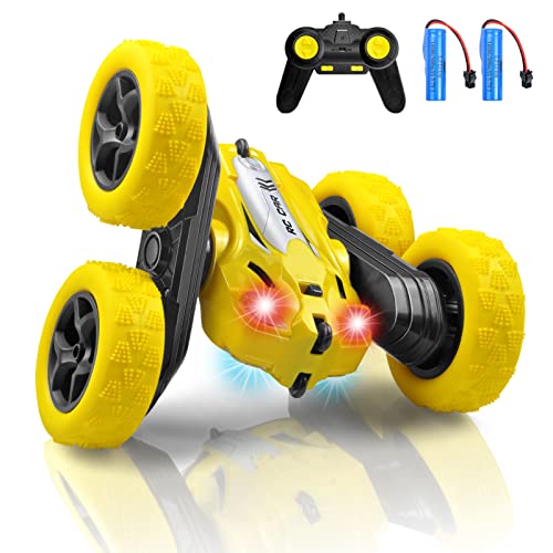 BTEC Remote Control Car for Kids, Rc Stunt Cars with Double Sided 360° Rotating Drift Rc Car for Boys 4-6 6-8 8-12 (Yellow)