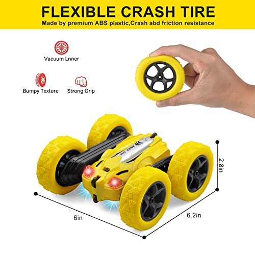 BTEC Remote Control Car for Kids, Rc Stunt Cars with Double Sided 360° Rotating Drift Rc Car for Boys 4-6 6-8 8-12 (Yellow)