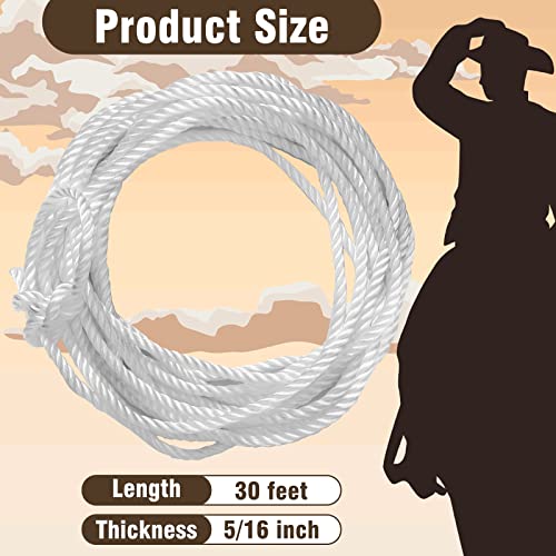 Rope Lasso Pre Tied Cowboy Trick Lariat Lasso Rope Honda Knot for Kids and Adults, 5/16" x 30'