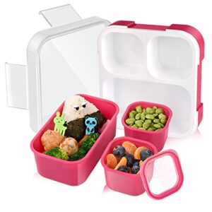 genteen leak-proof kids lunch box, bento box with 3 removable compartments, toddler lunch box for daycare, school, ideal portion size for ages 3 to 7 bpa-free dishwasher safe-green - dark pink