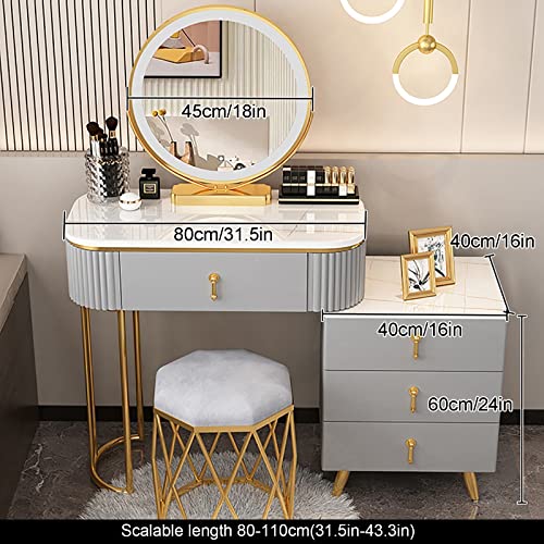 Vanity Desk with 3-Color Lighted Mirror, Makeup Vanity Table Set with Drawers, Movable 3-Drawer Chest, Dressing Table with Vanity Cushioned Chair for Women Girls Makeup Room, Bedroom ( Color : White+B