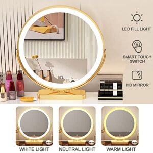 Vanity Desk with 3-Color Lighted Mirror, Makeup Vanity Table Set with Drawers, Movable 3-Drawer Chest, Dressing Table with Vanity Cushioned Chair for Women Girls Makeup Room, Bedroom ( Color : White+B