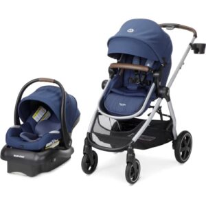 maxi-cosi zelia² luxe 5-in-1 modular travel system, choose between 5 modes of use: parent-facing car seat caddy, reversible carriage, and reversible stroller, new hope navy