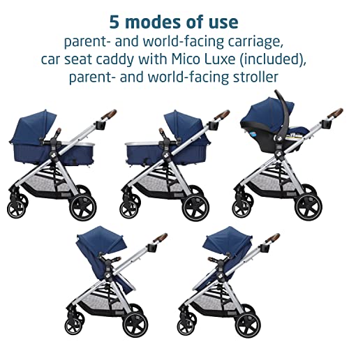 Maxi-Cosi Zelia² Luxe 5-in-1 Modular Travel System, Choose Between 5 Modes of use: Parent-Facing car seat Caddy, Reversible Carriage, and Reversible Stroller, New Hope Navy