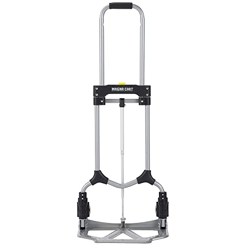 Magna Cart Ideal Slim Steel Folding Hand Truck Dolly Cart with 150-Pound Capacity, Extendable Handle, and Retractable Rubber Wheels, Silver/Black