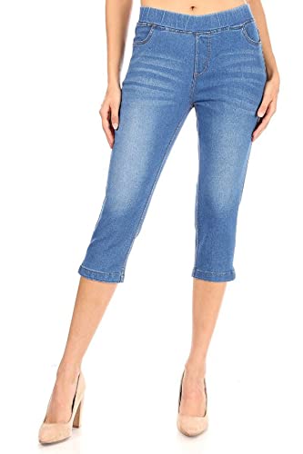 Women's Capris Jean Skinny Pull-On Denim Capri Pants for Women Cropped Jeans Size XL Blue Denim