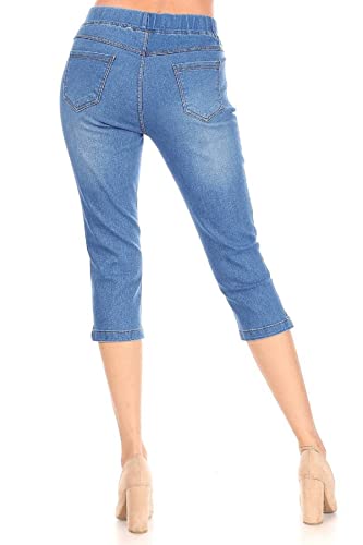 Women's Capris Jean Skinny Pull-On Denim Capri Pants for Women Cropped Jeans Size XL Blue Denim